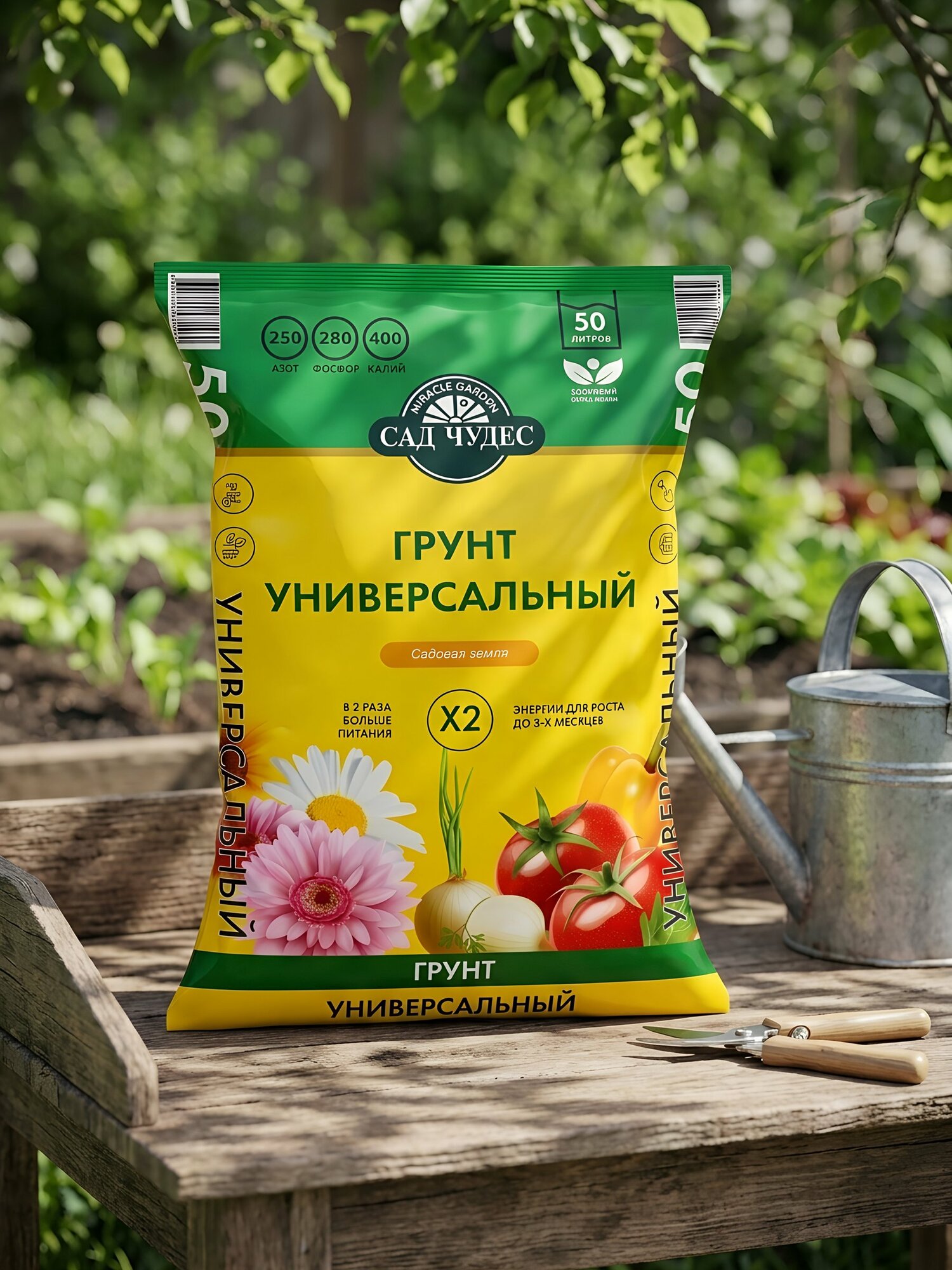 Грунт универсальный Сад чудес 50 л для посадки растений, повышения урожайности и обогащения почвы, садовая земля, Россия