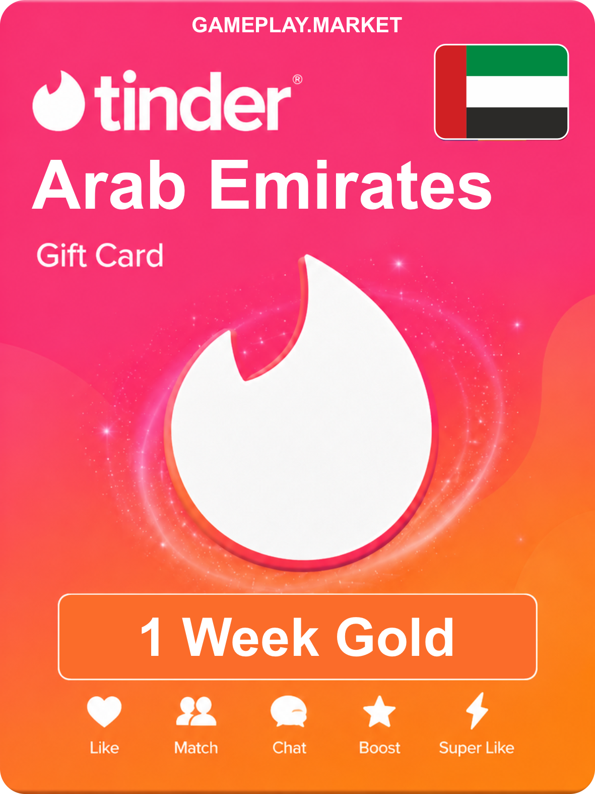 Подарочная карта Tinder Gold 1 неделя подписки / Для аккаунта ОАЭ / Оригинальный цифровой код