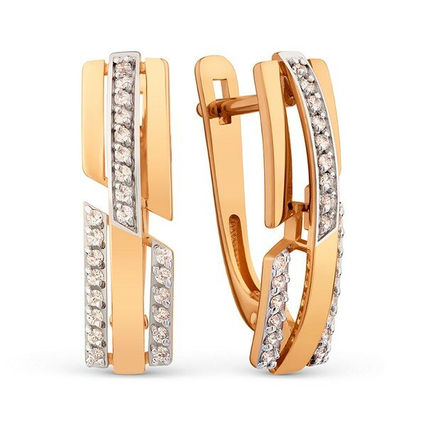 Серьги, красное золото, 585 проба, фианит