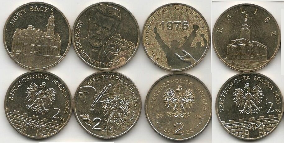 (118 126 128 129 4 монеты по 2 злотых) Набор монет Польша 2006 год UNC