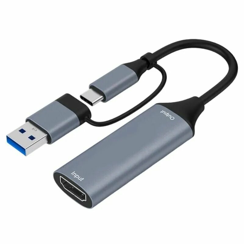 Видеозахват USB+Type C на HDTV преобразователь для ПК и ноутбуков, Серый
