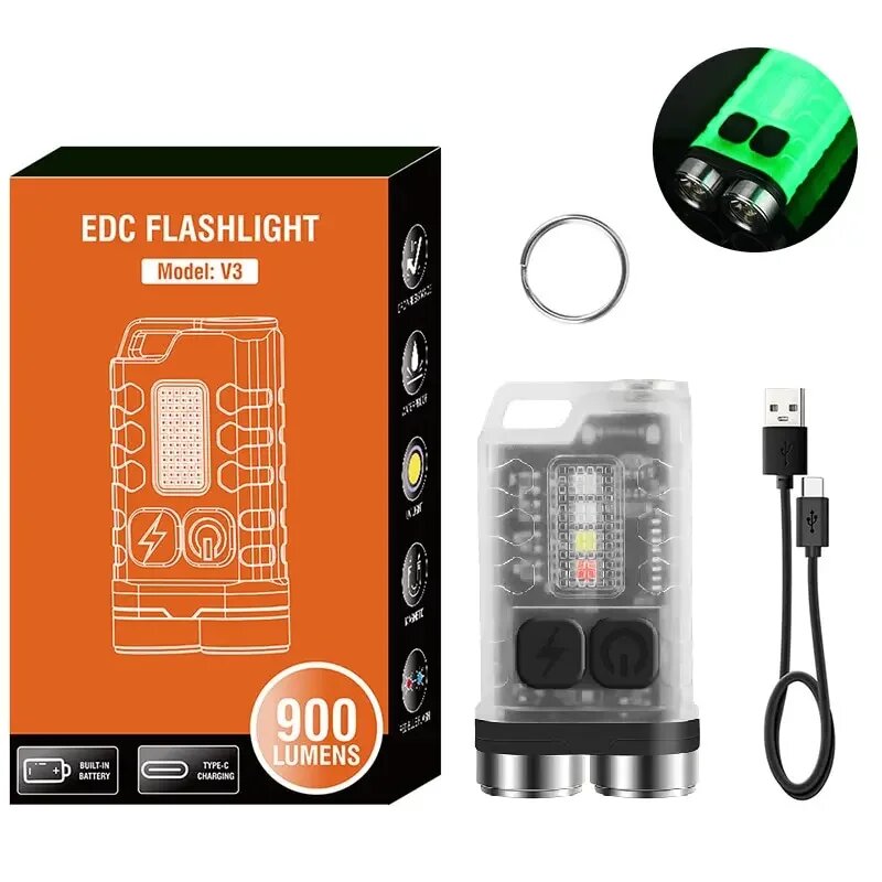 Фонарик EDC V3 White 900 Люмен, Type-C, перезаряжаемый