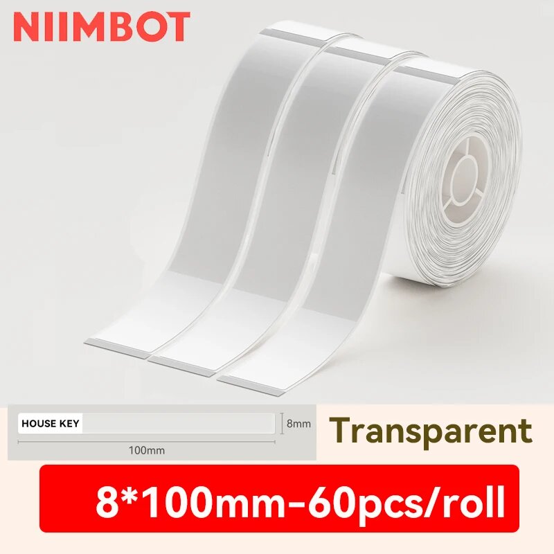 Прозрачные термоэтикетки Niimbot для D11 D110 D101 H1S Белый, 3Rolls Clear 8x100 A
