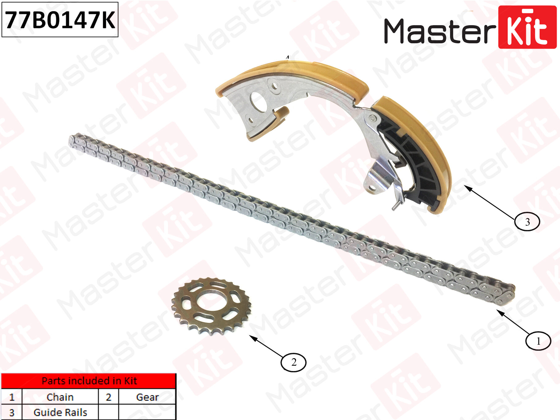 Комплект цепи ГРМ нижняя Audi A4/A5/A6/Q5/Q7 Volkswagen TOUAREG 2.8-3.2 FSI BDX/AUK/CTUC/ MasterKit 77B0147K