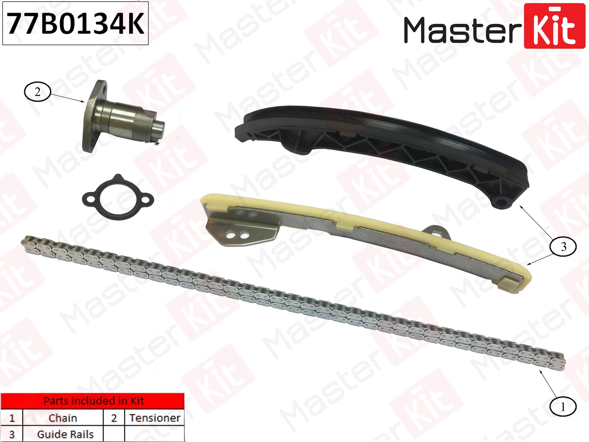 Комплект цепи ГРМ Toyota/Lexus Rav-4/Avensis/NX 3ZR-FAE/3ZR-FE 09- (без звездочек) MASTERKIT 77B0134K
