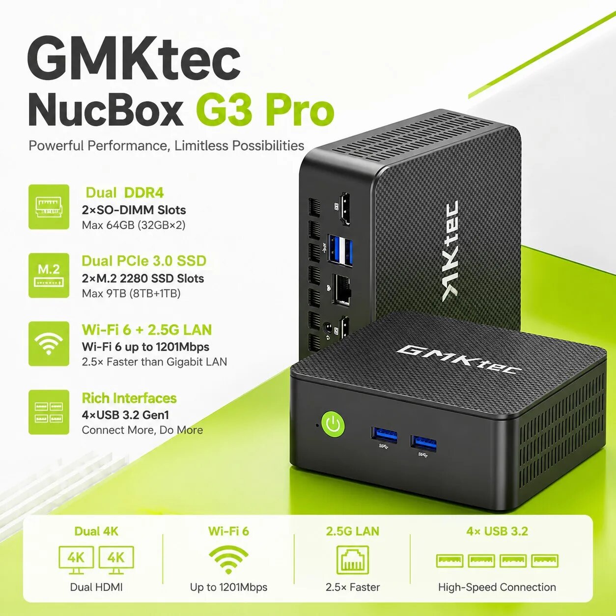 Мини-ПК GMKtec G3 Pro Intel Core i3-10110U Barebone No OS, AU