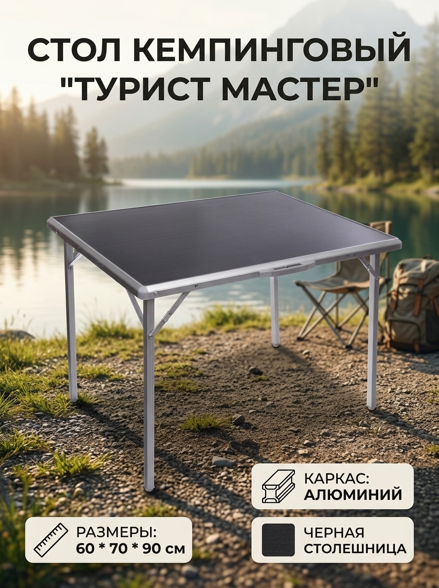 Стол кемпинговый складной MC-2813, 60x70x90 см, алюминий, черный, с ручкой