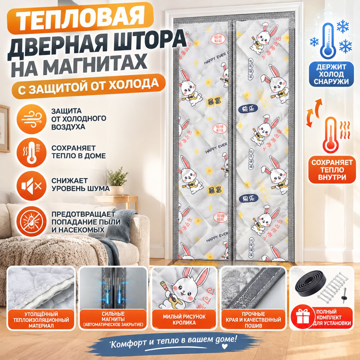 Занавеска на магнитах на дверь