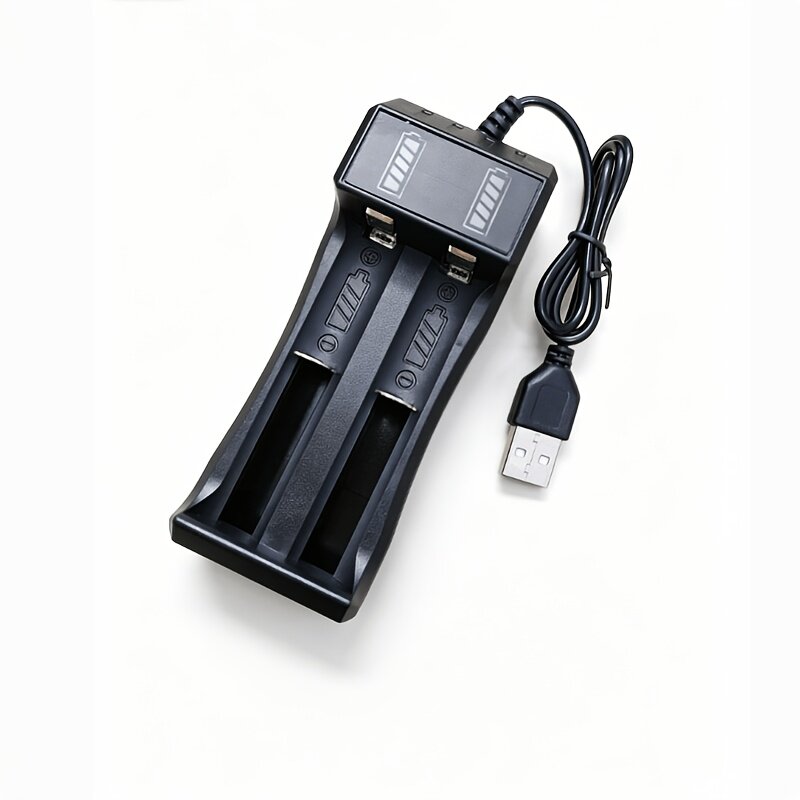 Зарядное устройство для литиевых аккумуляторов 18650, USB питание, двухканальное, черное