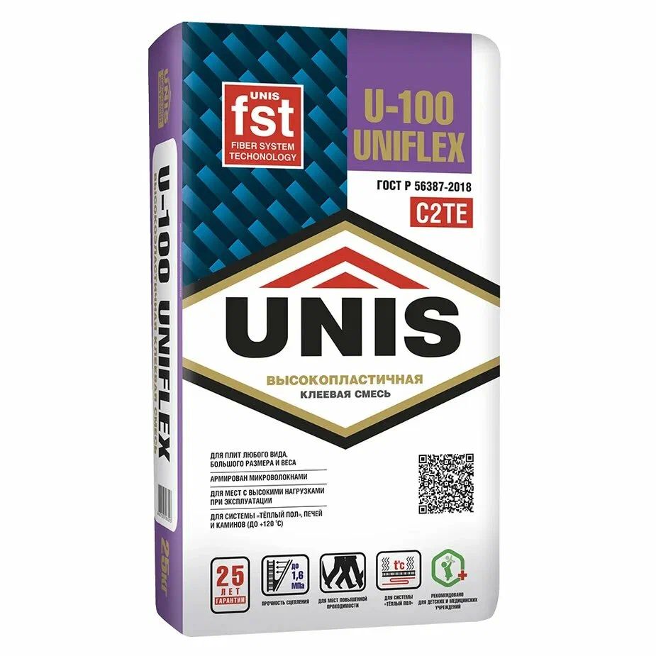 Клей для плитки Unis Uniflex U-100 C2TE 25 кг
