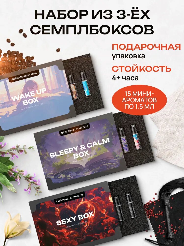 Набор духов женские и мужские пробники 15 ароматов Sexy Box, Sleepy & Calm, Wake Up, Библиотека ароматов
