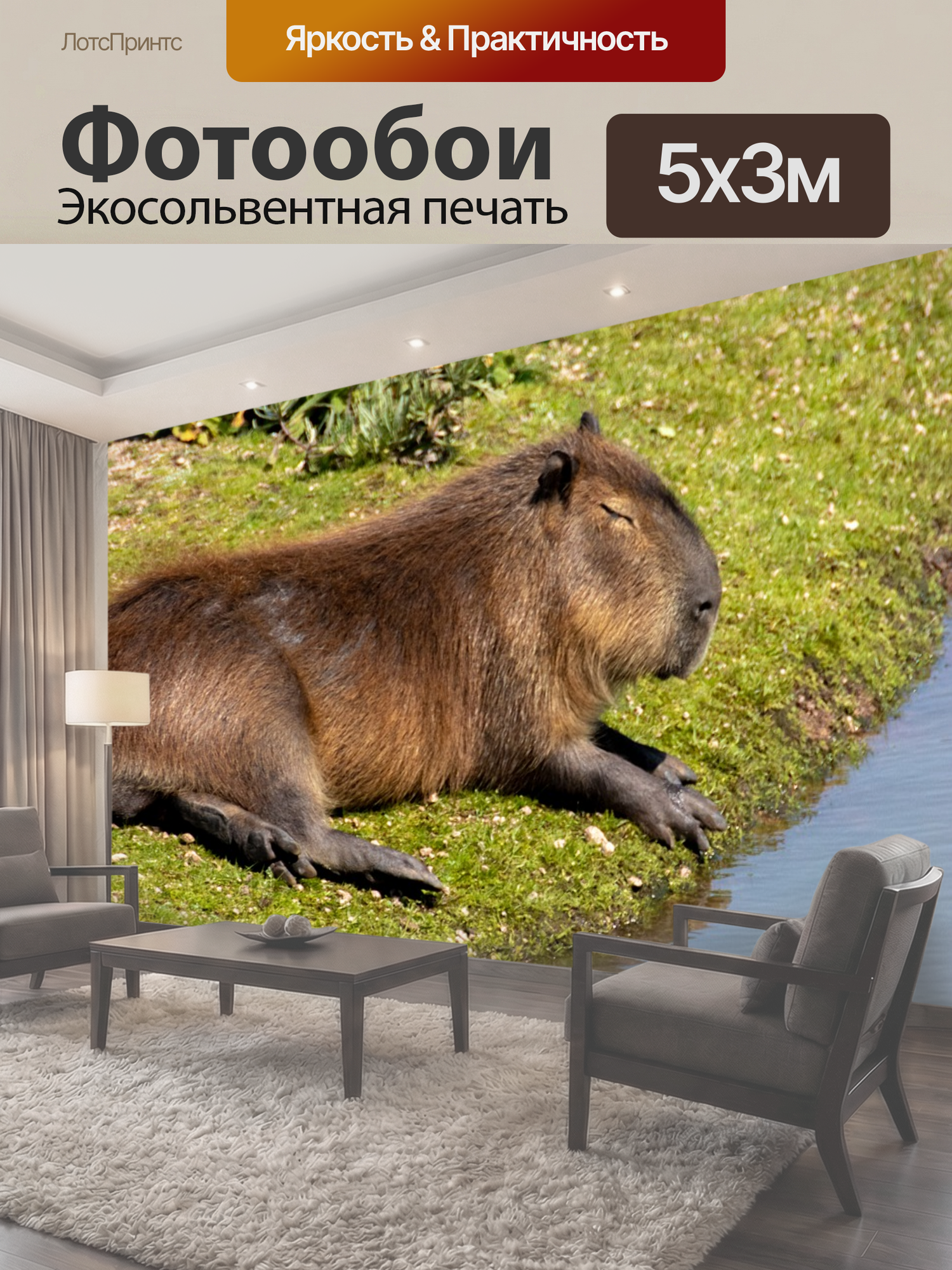 Фотообои "Капибара, грызун, карпинчос" 500x300 см. экосольвентная печать