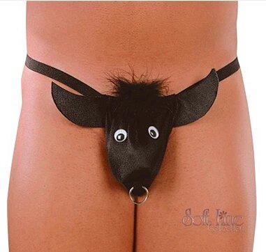 Трусы мужские игровые стринги с декоративными деталями Soft Line Бык, черные S/L