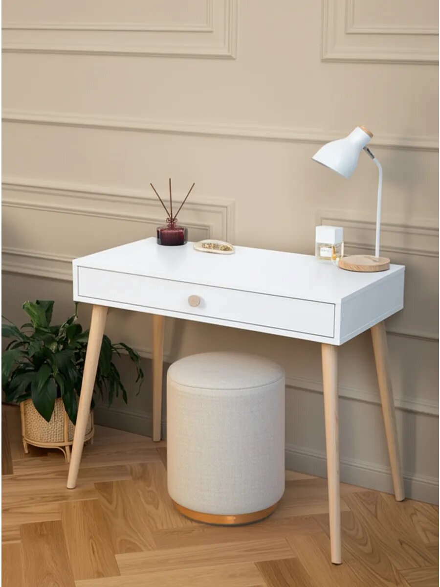 Туалетный столик с ящиком гримерный, для макияжа, с железными ножками, столик в комнату, стол прямоугольный