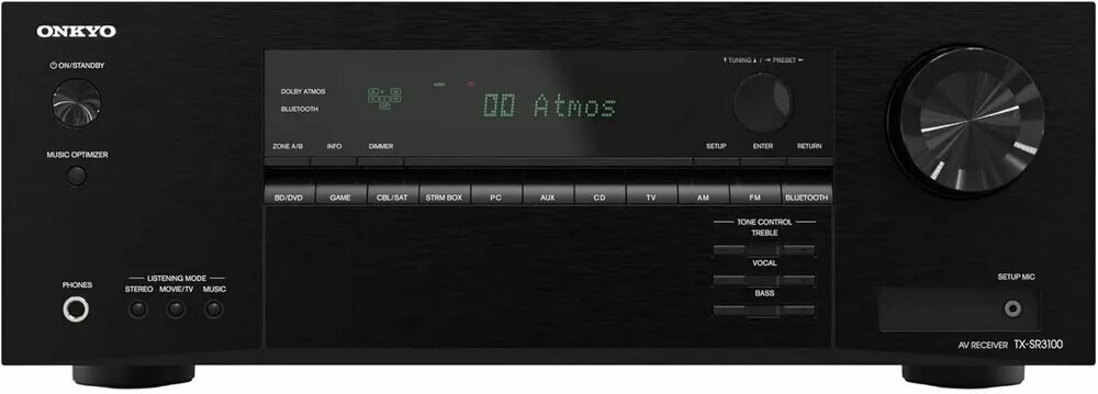 Onkyo TX-SR3100 5.2-канальный AV-ресивер Dolby Atmos, HDMI 2.1A с поддержкой 8K, калибровка помещения ACCUEQ, Bluetooth, усовершенствованный оптимизатор музыки