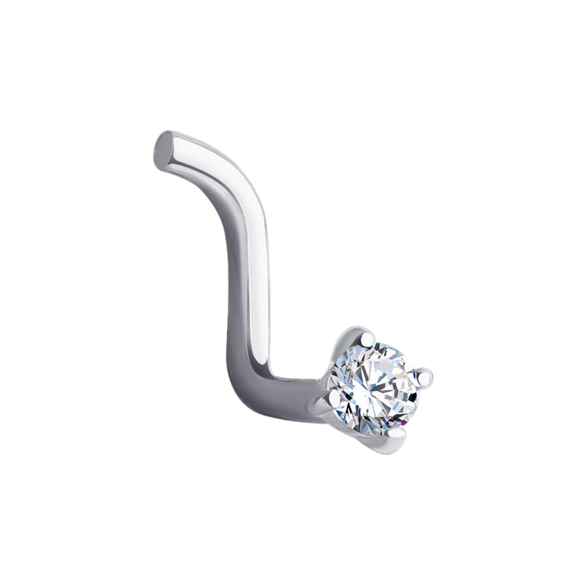 Пирсинг в нос, белое золото, 585 проба, фианит