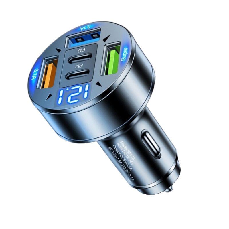 Автомобильные Зарядные Устройства 5 В 1 С Цифровым Дисплеем Быстрая Зарядка Для Телефонов Планшетов И Других Устройств Вход 12-24 В Из алюминиевого Сплава