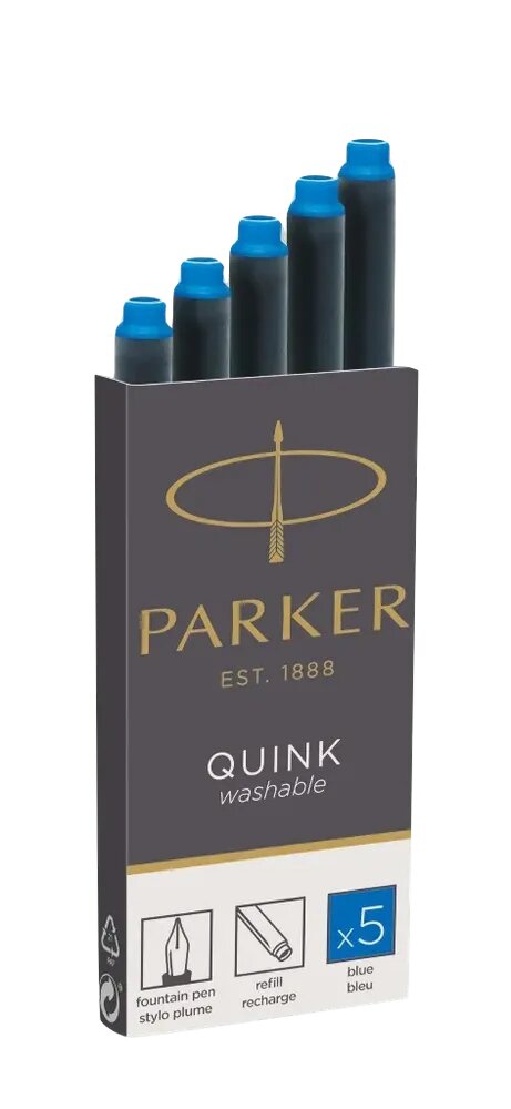 Parker Чернила (картридж) "Cartridge Quink" смываемые синие, 5шт, блистер