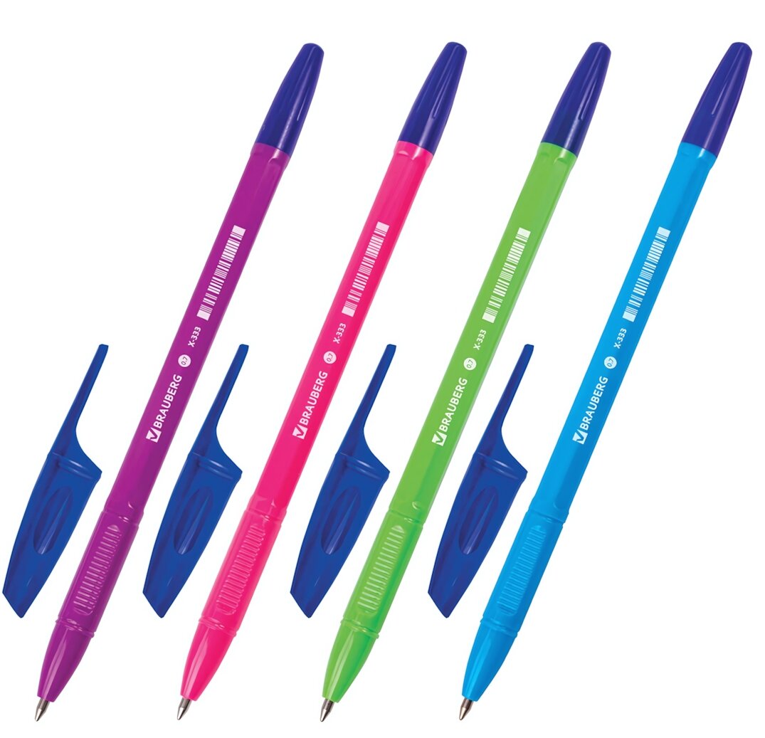 Ручка шариковая "X-333 NEON SOLID" синяя, узел 0.7 мм, трехгранный корпус, эргономичный захват, разноцветный принт