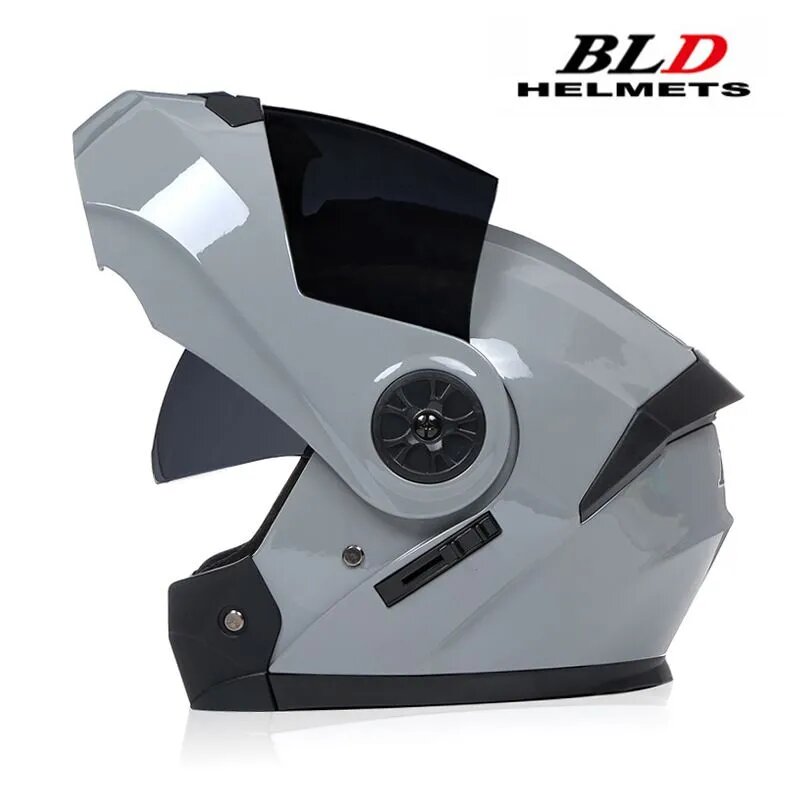 Мотошлем BLD модулярный черно-серый для мотоцикла с двойной линзой