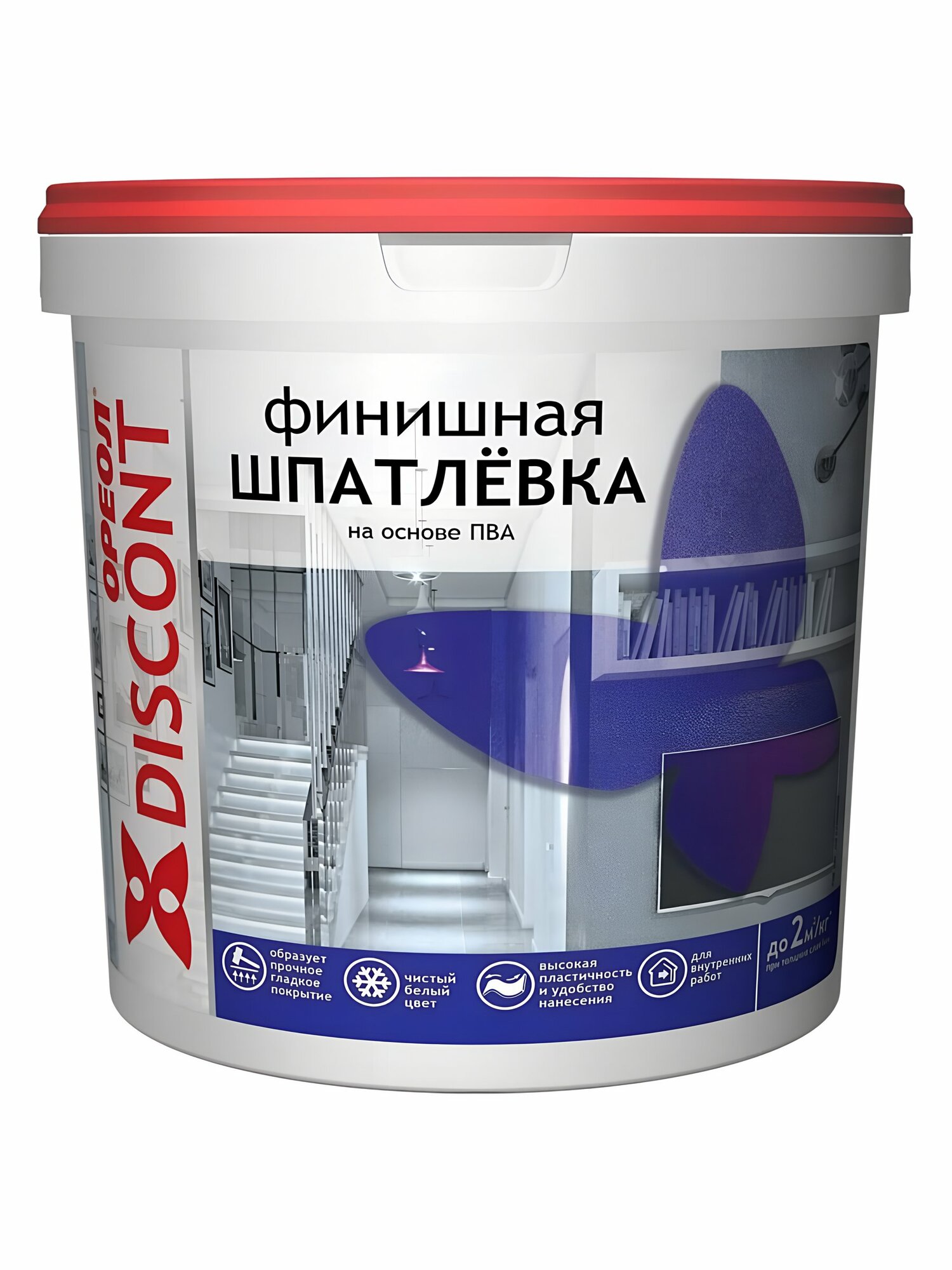 Ореол, Шпатлевка финишная, белая, для внутренних работ, 7 кг, Дисконт