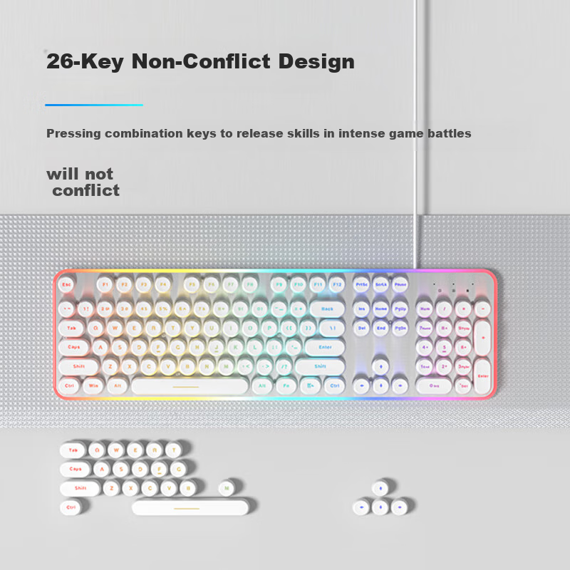 HP K10F Механическая клавиатура с градиентной розовой подсветкой Проводная клавиатура для игр и офиса 26-клавишная без