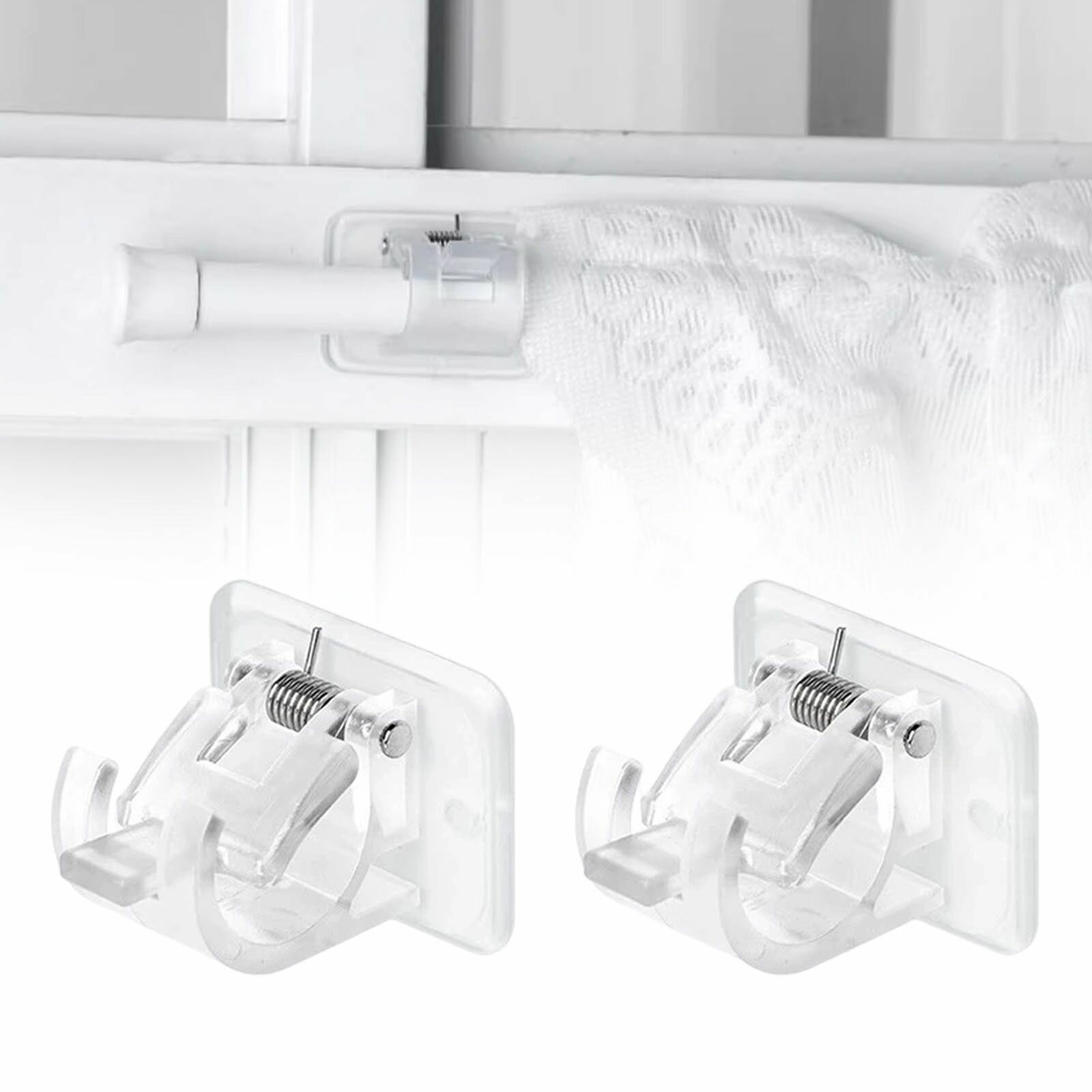 Кронштейны для карниза без сверления, 2 шт, на клейкой основе. Регулируемые прозрачные держатели для штор, занавесок и полотенец. Простой монтаж без инструментов и повреждения стен