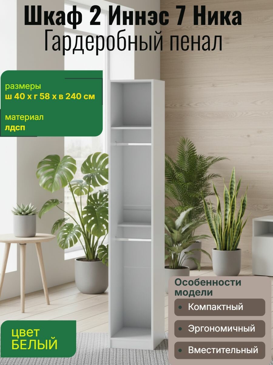 DL Шкаф 2 Иннэс 7 Ника, ширина 40см, пенал, в спальню, гардеробная