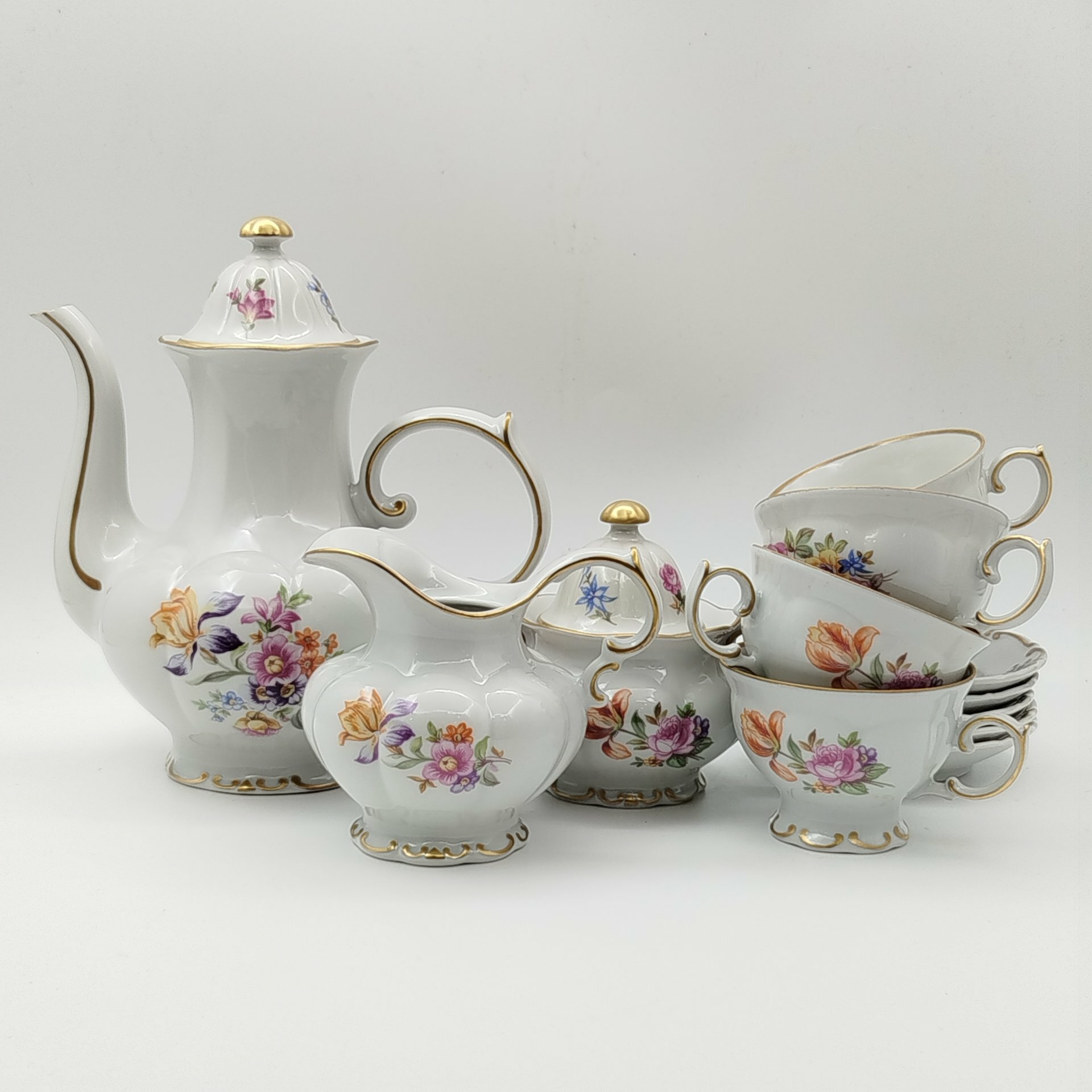 Сервиз кофейный с цветочным декором на 5 персон (13 предметов), фарфор, деколь