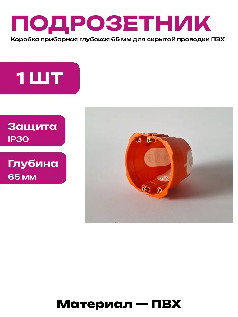 Коробка приборная для гипсокартона с лапками глубокая 65 мм