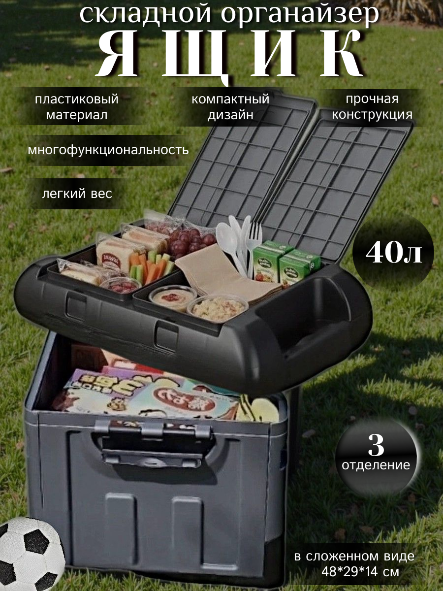 Органайзер для хранения вещей пластиковый Контейнер в багажник на 40 л, 48х29х29 см