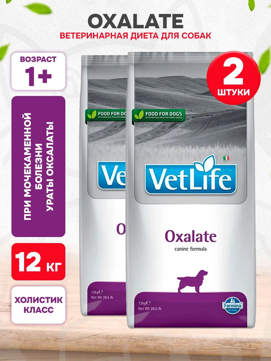 Корм сухой Farmina Vet Life Canin Oxalate для взрослых собак при мочекаменной болезни ураты, оксалаты, 12 кг 2 шт