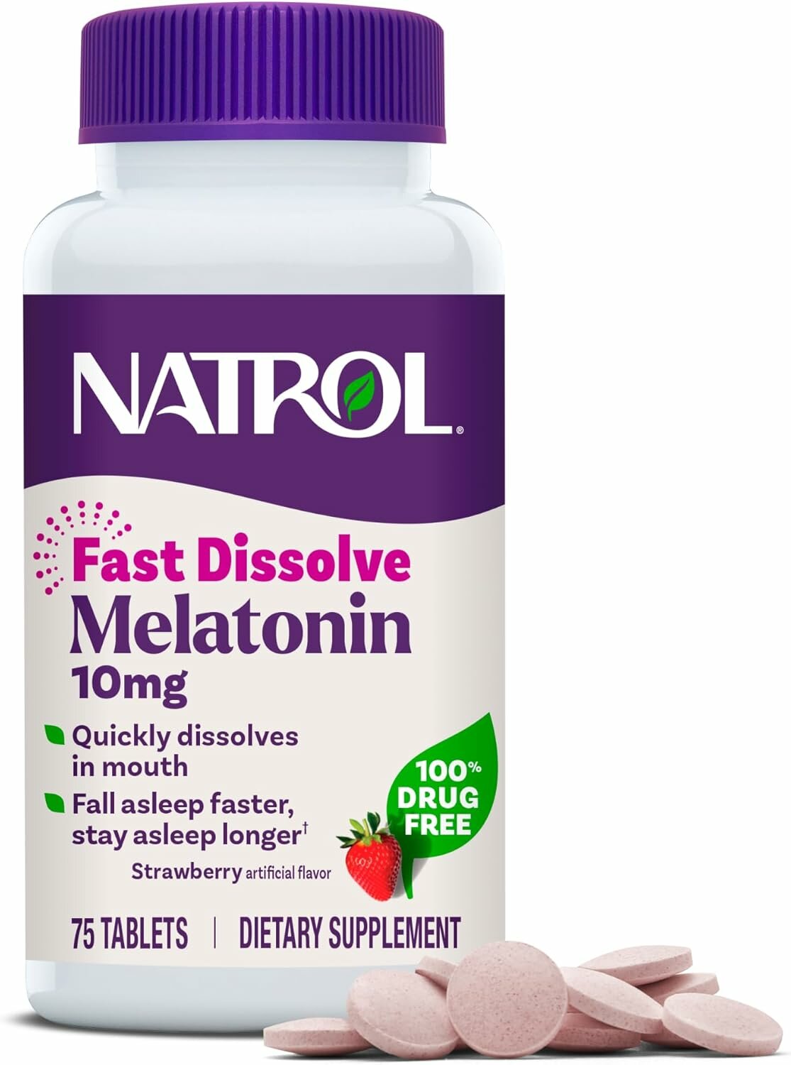 Natrol Melatonin Мелатонин, быстрорастворимые, клубника, 10 мг, 75 таблеток
