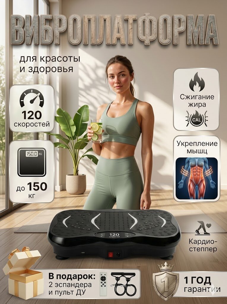 Виброплатформа для похудения тренажер до 200 кг С блютуз，регулировка амплитуды, 49 программ