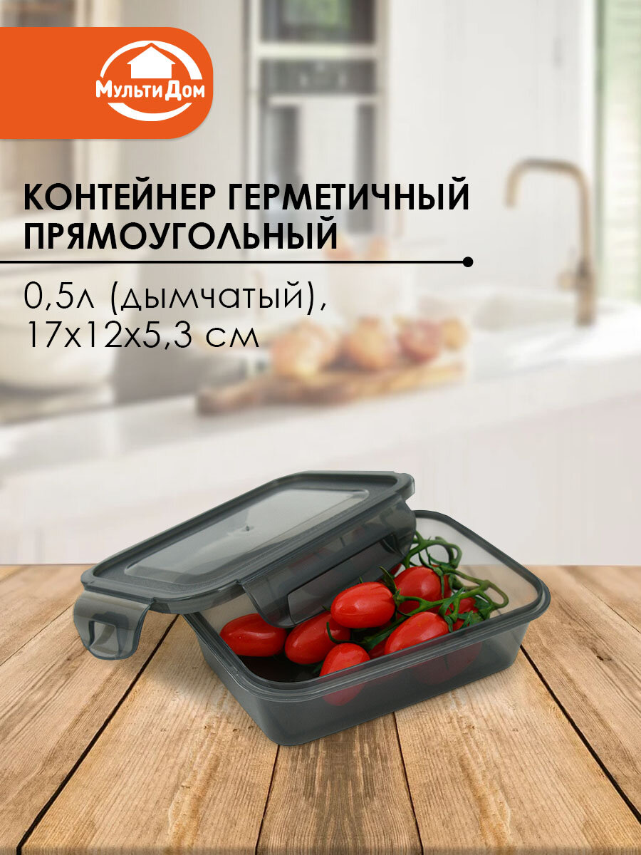 Контейнер с крышкой для еды из пластмассы. Размер 17х12х5,3 см, объем 0,5 л.