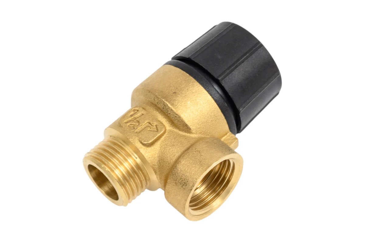 Предохранительный клапан FIV 9471S004 латунный пружинный 1/2M‑1/2F с давлением срабатывания 3 бар и рабочей температурой до 110 градусов для систем отопления и водоснабжения.