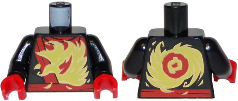 Деталь Lego 973pb3200c01 Torso Ninja Robe with Red Belt and Sash and Spinjitzu Fire Burst Pattern / Black Arms / Red Hands