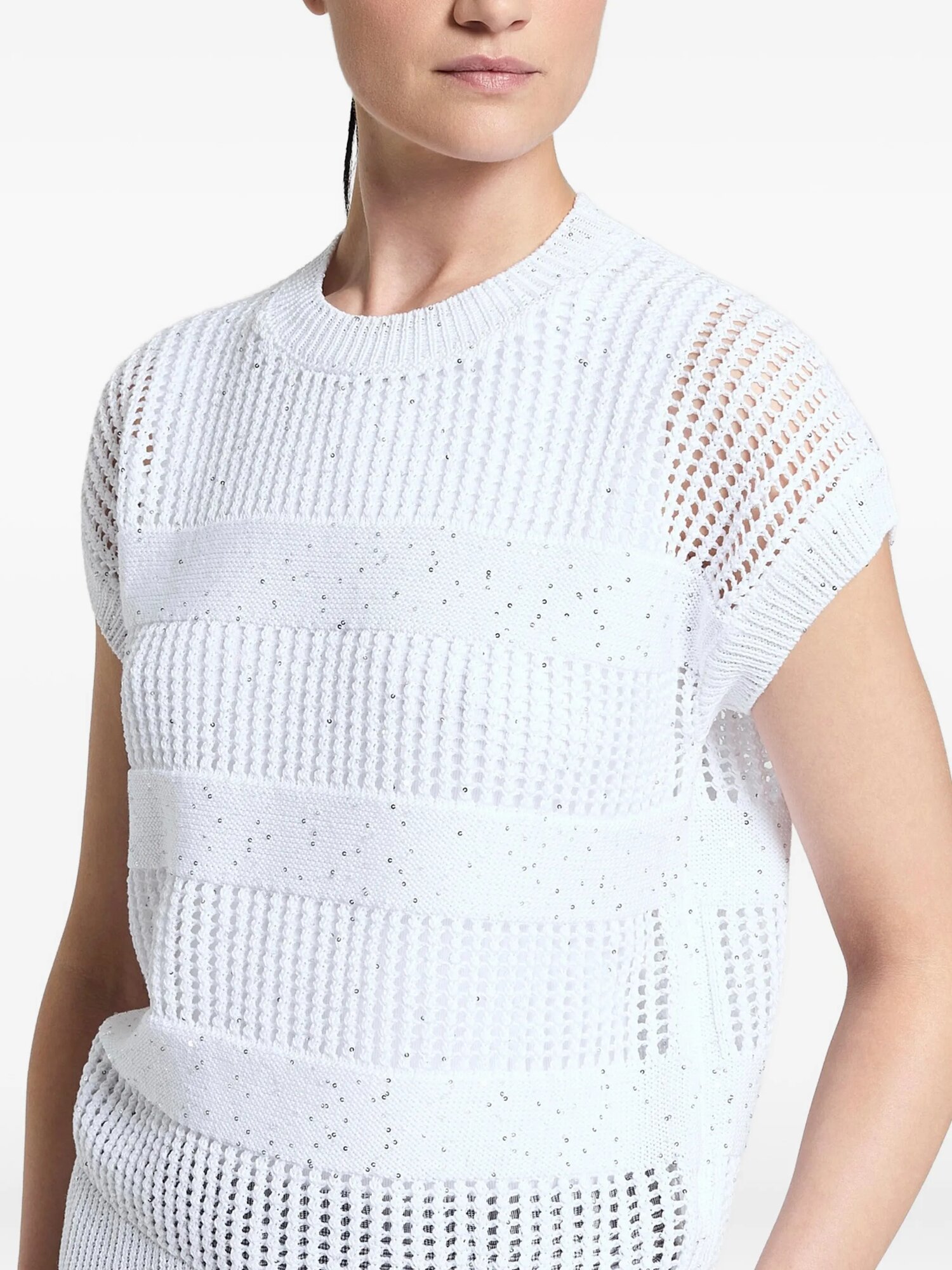 Свитер PESERICO Sequin-embellished open-knit sweater, размер 44, , бежевый/белый — фото 1