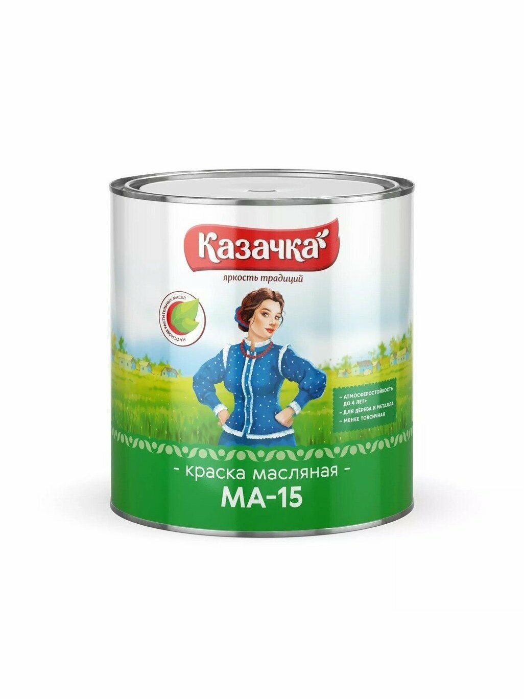 Краска масляная Казачка МА-15 зеленая глянцевая 2.8 кг для наружных и внутренних работ по дереву и металлу универсальная