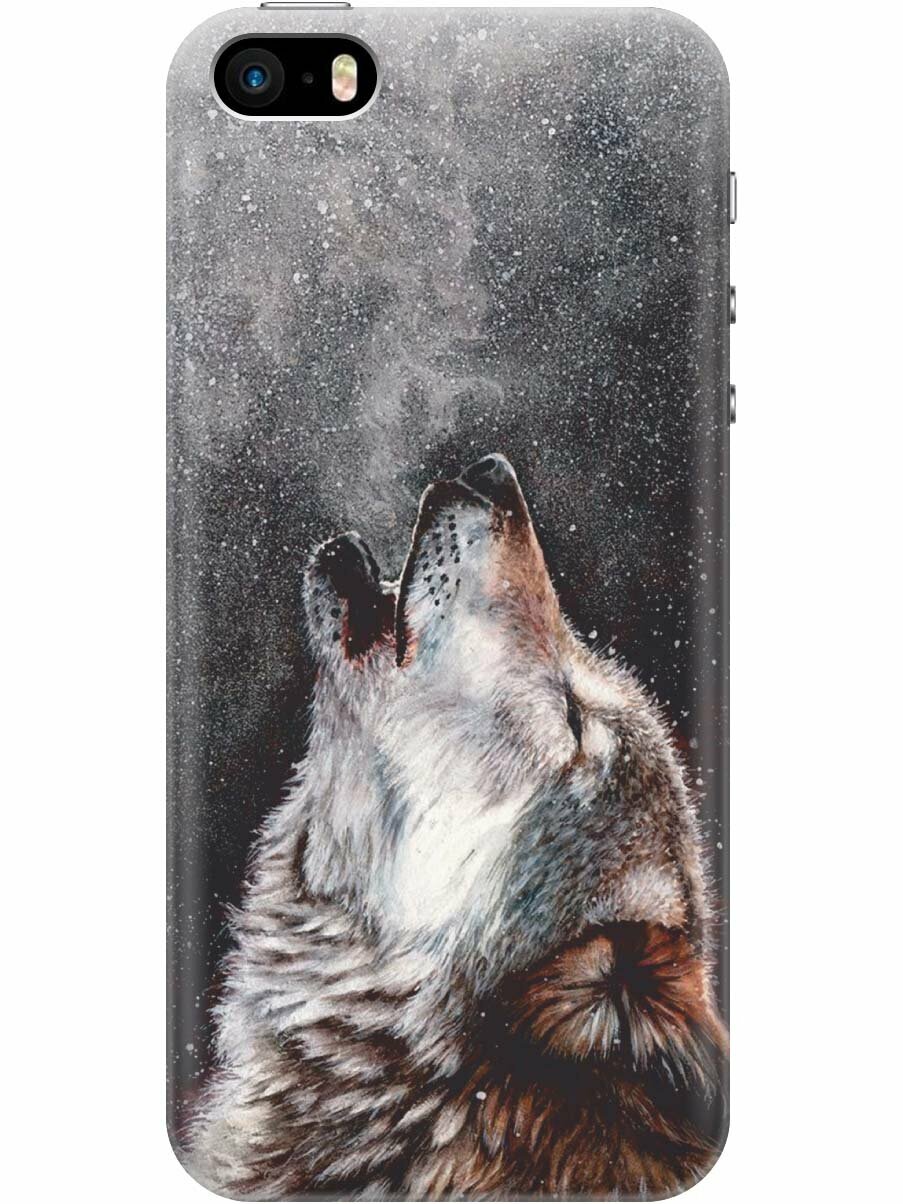Силиконовый чехол на Apple iPhone SE / 5s / 5 / Эпл Айфон 5 / 5с / СЕ с рисунком "Морозный волк"