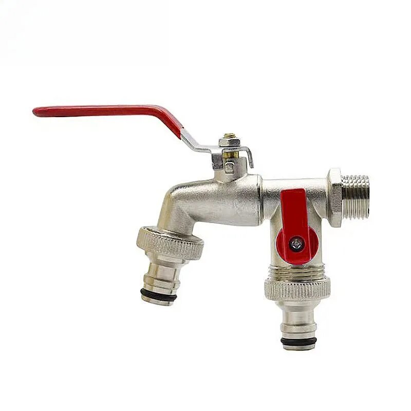 Двойной Кран водоразборный 1/2" дюйма - Садовый смеситель из цинкового сплава, выходное отверстие 2 * 3/4 дюйма(штуцер быстросъём)