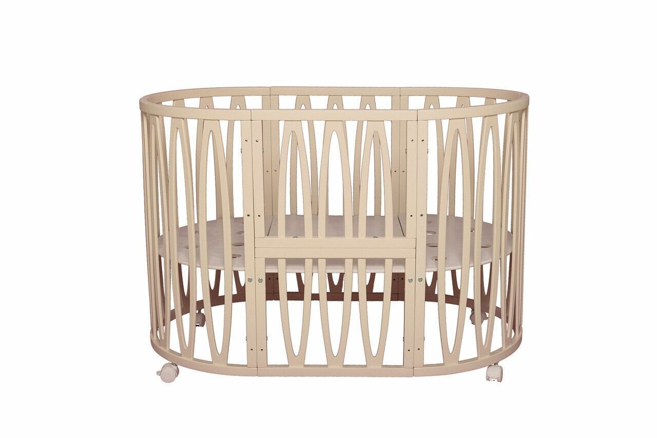 Кроватка для новорожденных с фигурной решеткой и маятником цвет слоновая кость
