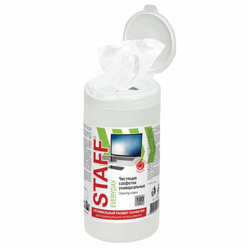 Салфетки чистящие в тубе для мониторов и пластика 10х12см, туба 100 штук
