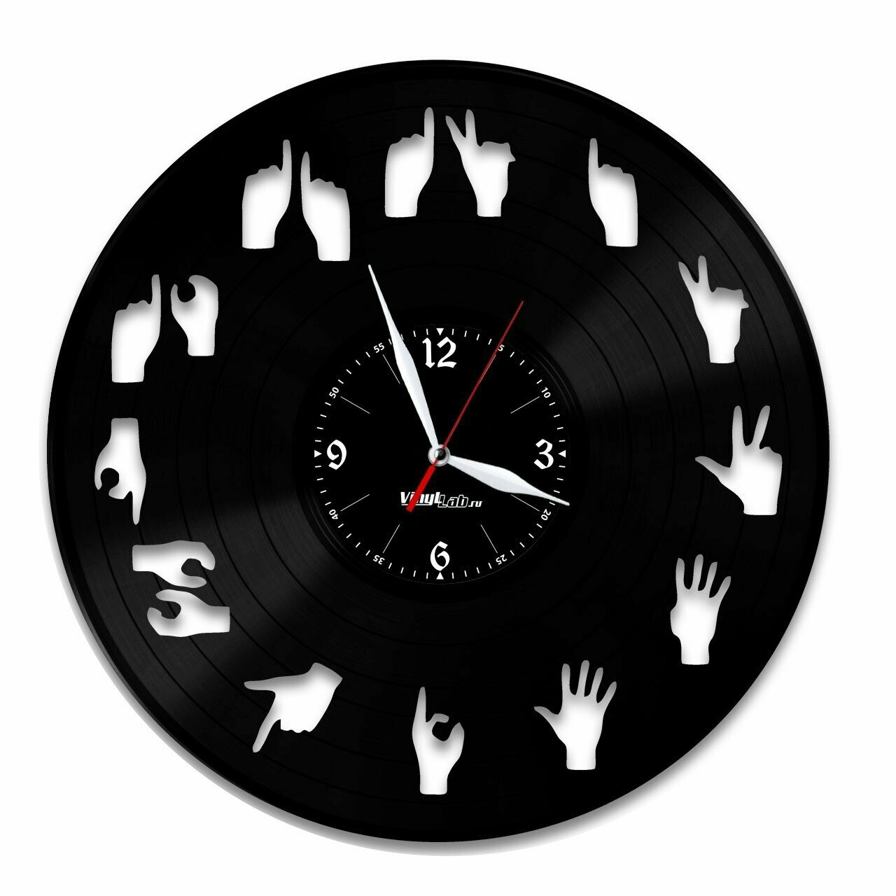 Часы из виниловой пластинки (c) VinylLab Жесты, диаметр 30 см