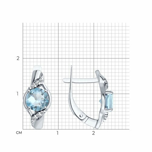 Серьги серебро, 925 проба, родирование, фианит, топаз, длина 1.7 см, , голубой — фото 1