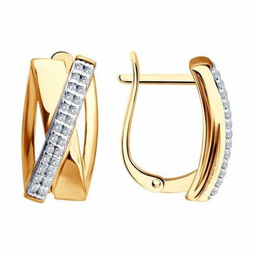 Серьги, серебро, 925 проба, золочение, фианит