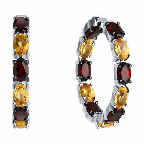 Серьги конго серебро, 925 проба, родирование, гранат, цитрин, длина 3.1 см, , красный — фото 1
