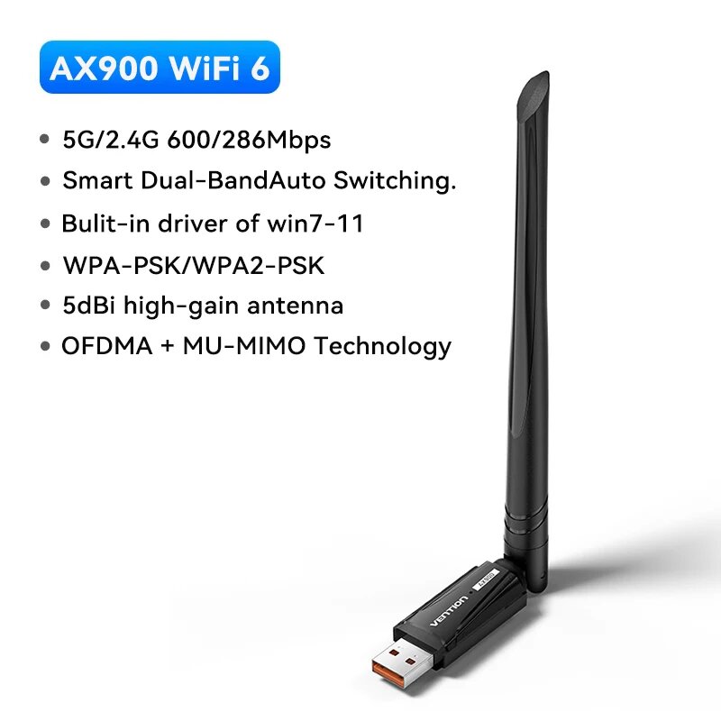 USB адаптер Vention WiFi 6 AX900 без проводов
