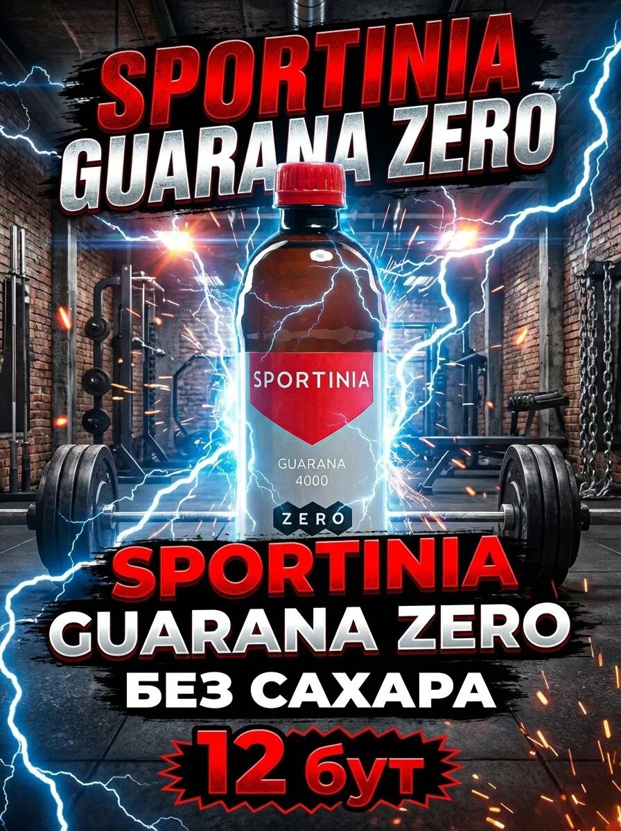 Тонизирующий напиток Sportinia GUARANA ZERO 4000, гуарана, 0.5 л, 12 шт.