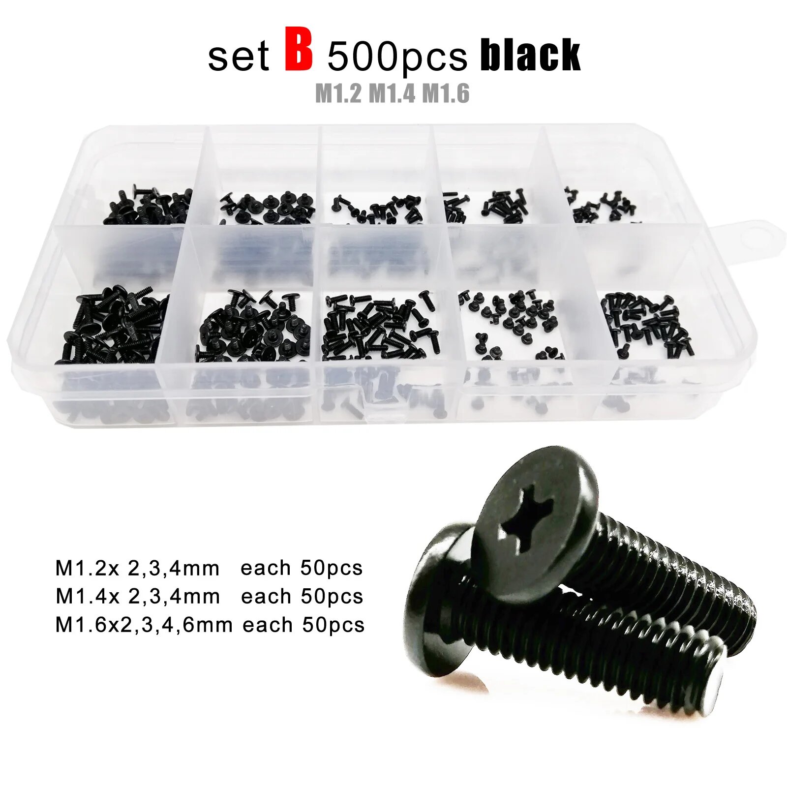 Набор винтов HZYUEGOU мини микро Phillips тонкий вафельный set B 500pcs black